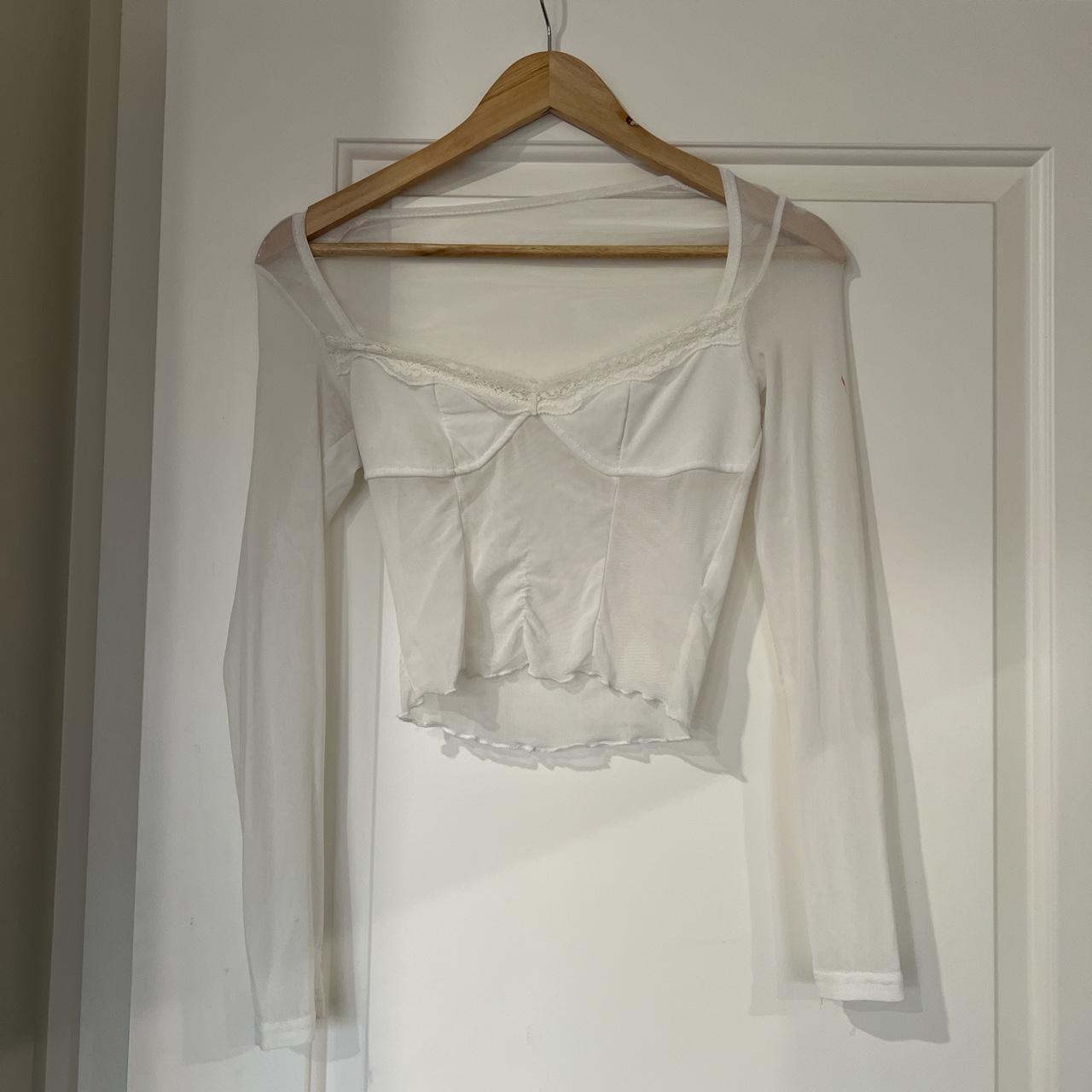 White mesh milkmaid style top Red mark on sleeve as... - Depop