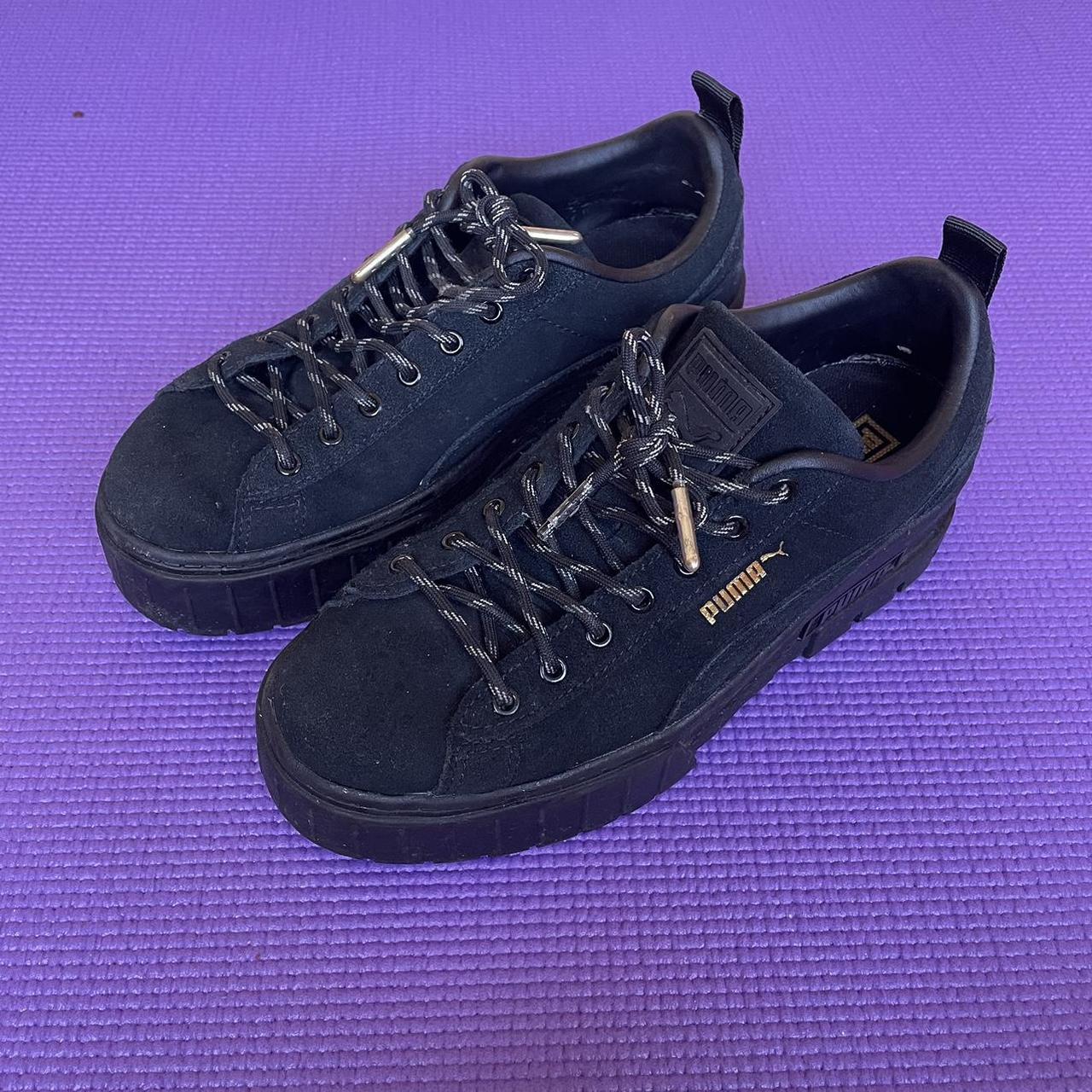 Black suede puma platforms. Only worn a handful of... - Depop