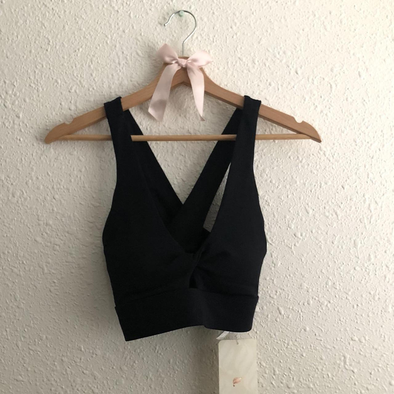 fabletics sports bra ⁎ black with white logo -... - Depop
