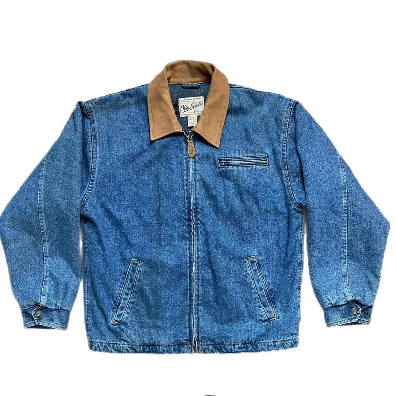 Vintage Woolrich Denim Leather Jacket sz M -faint... - Depop