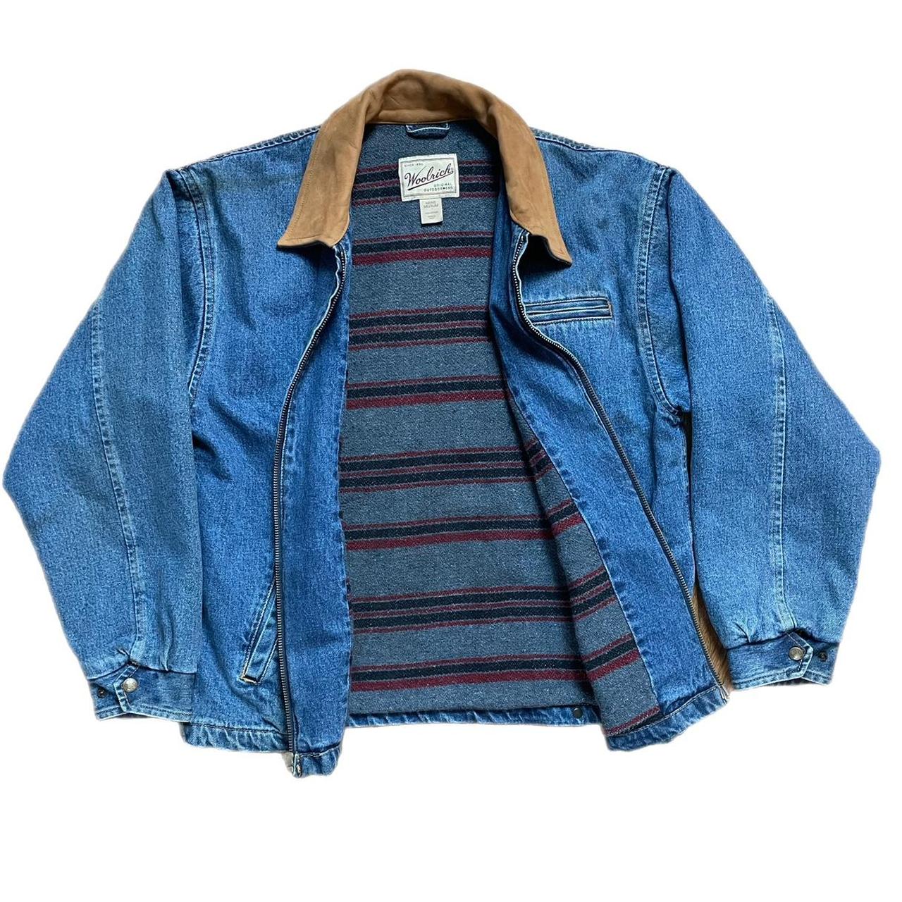 Vintage Woolrich Denim Leather Jacket sz M -faint... - Depop