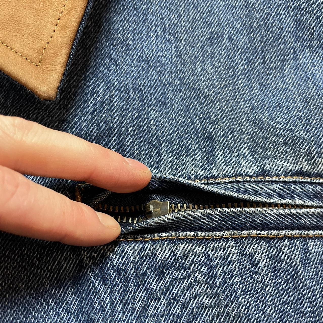 Vintage Woolrich Denim Leather Jacket sz M -faint... - Depop