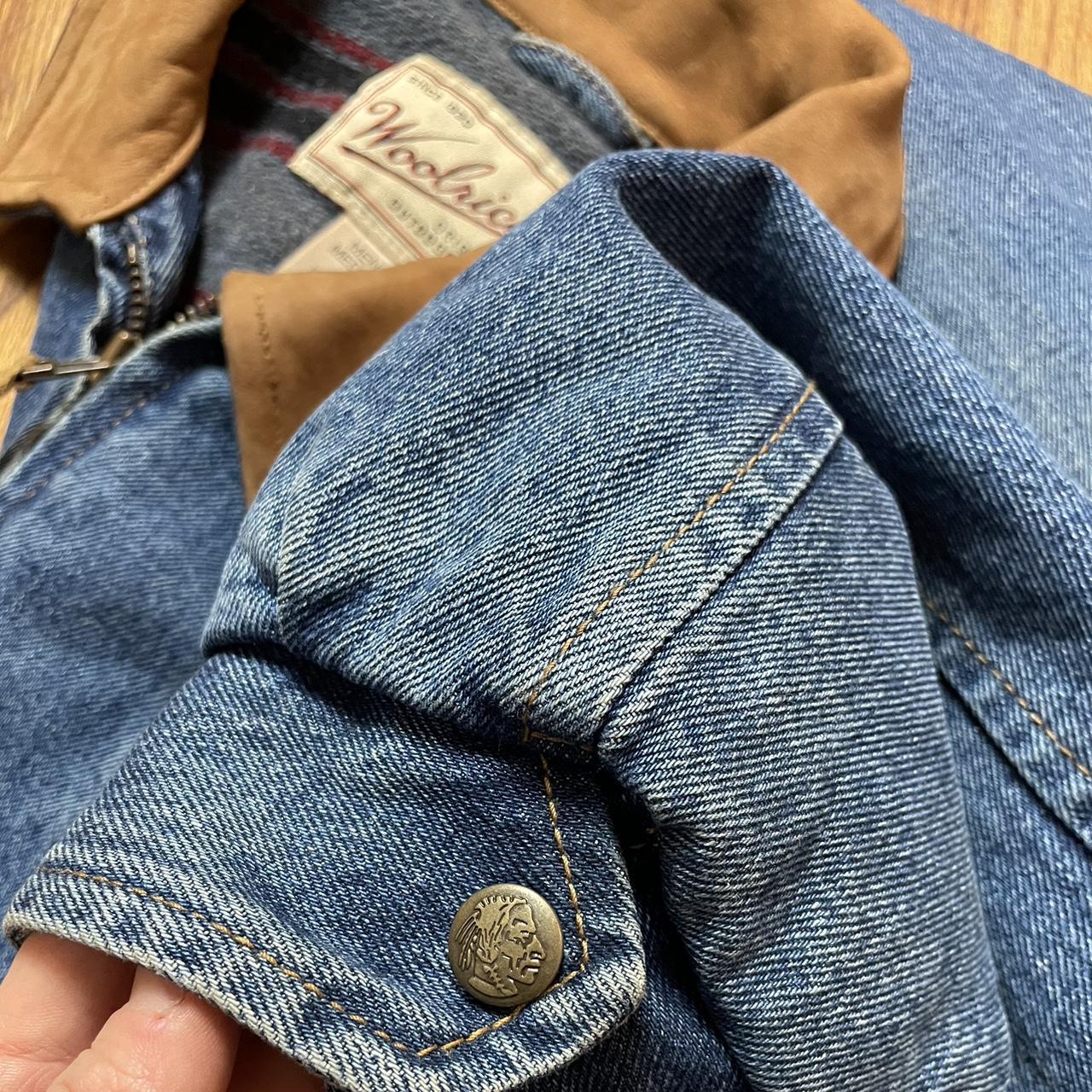Vintage Woolrich Denim Leather Jacket sz M -faint... - Depop