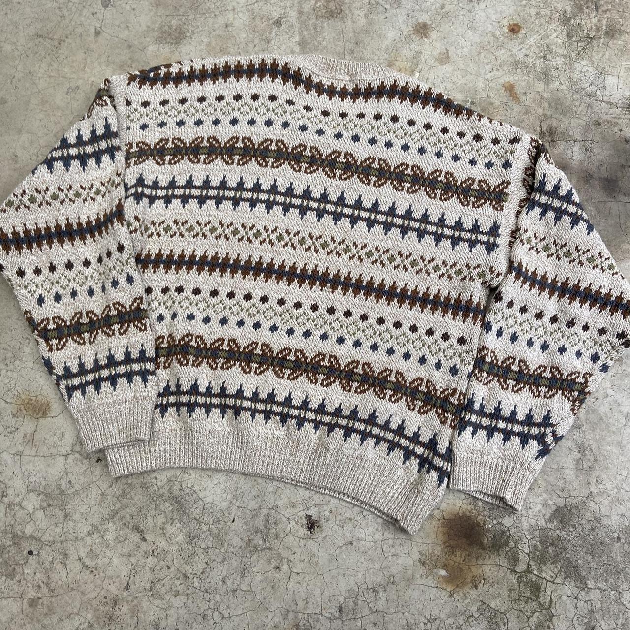 vintage earth tone aop knit sweater men’s sweet... - Depop