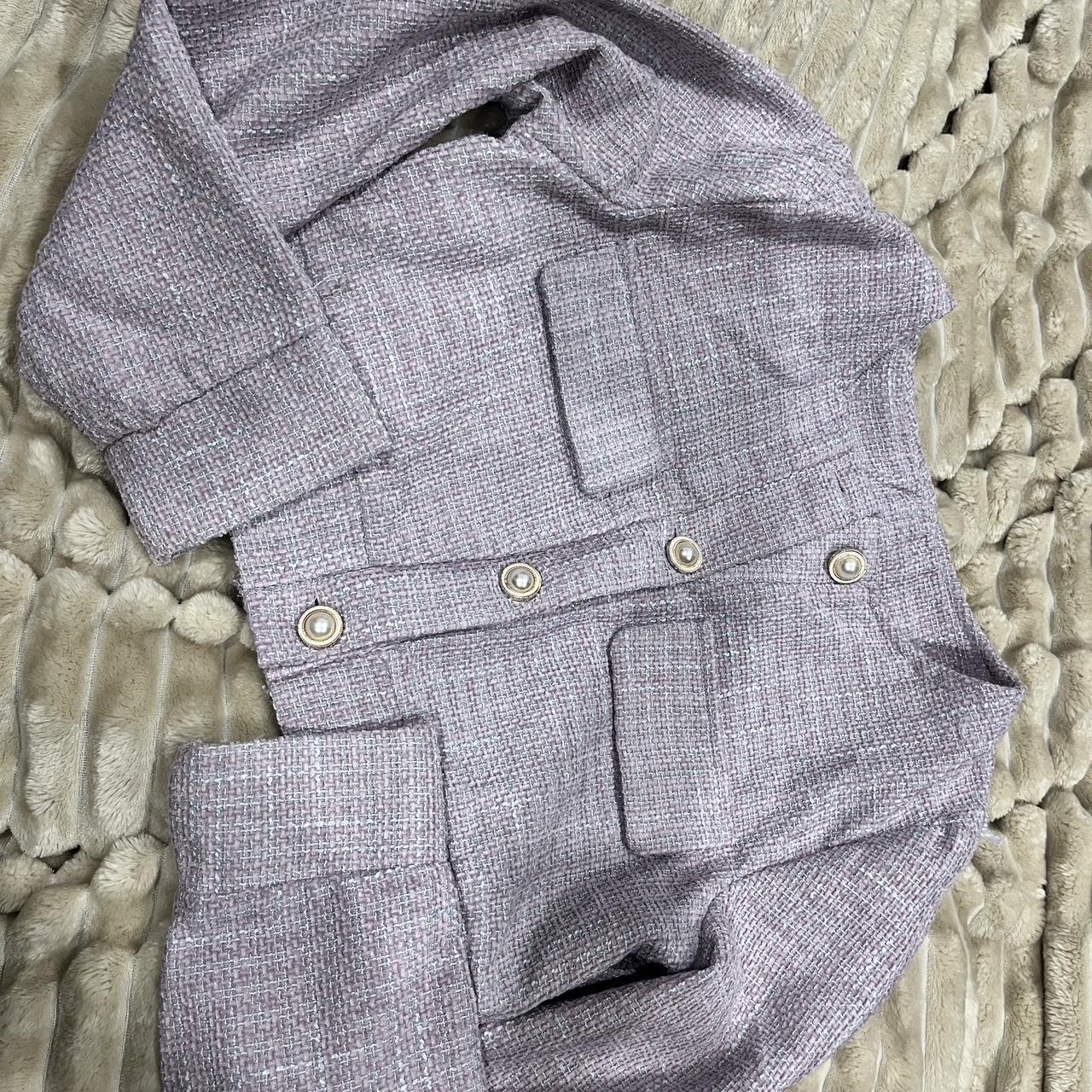 Lilac cropped jacket with faux pockets in size 8. - Depop