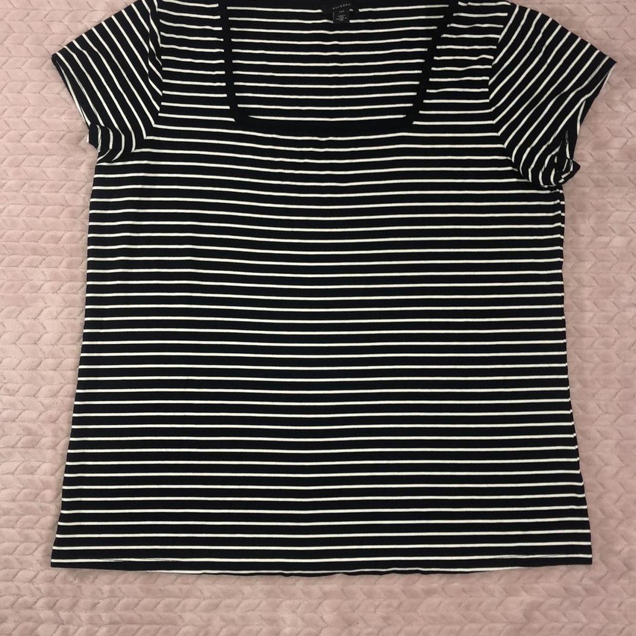 Halogen Womens Black/White Striped Square-Neck Top... - Depop