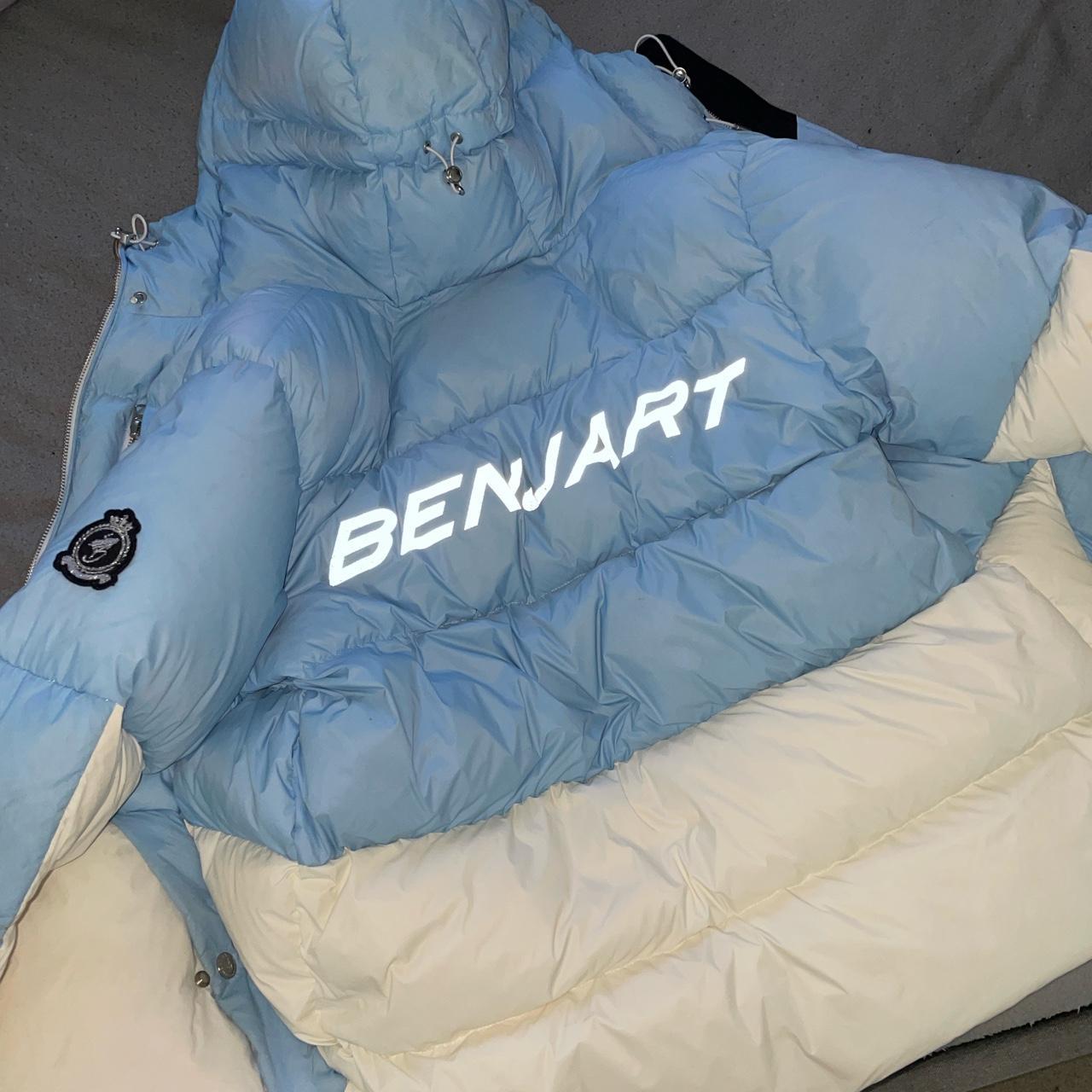 Benjart white & blue puffer coat - Depop