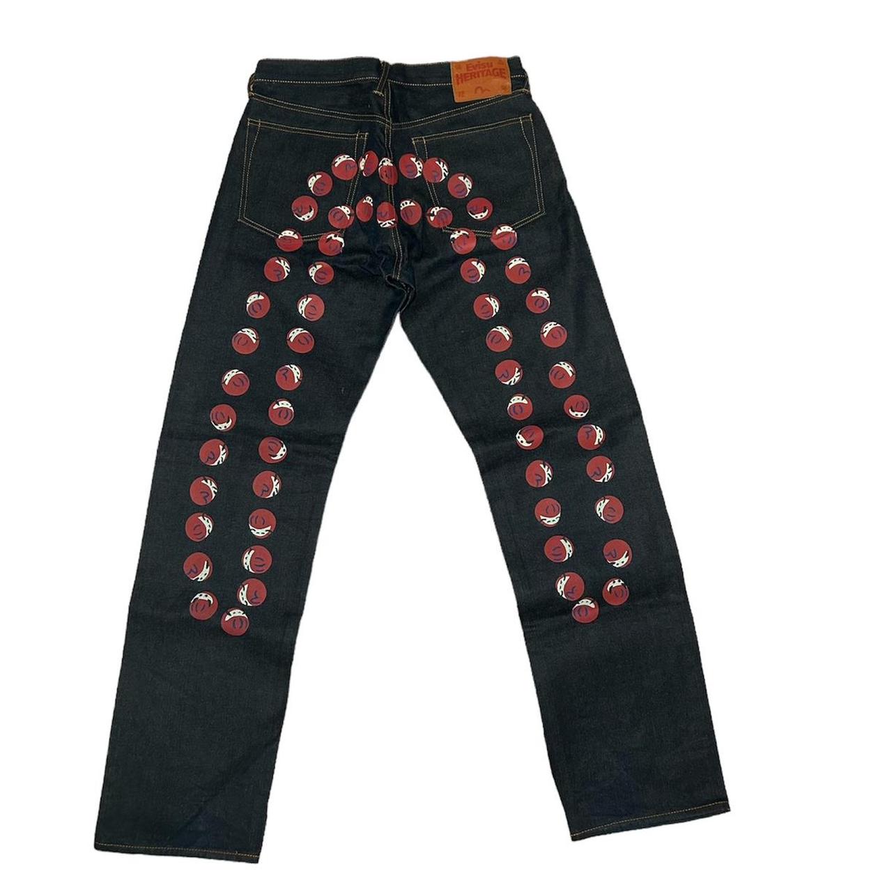 Authentic Evisu Red Faces Daicock Japanese Selvedge... - Depop