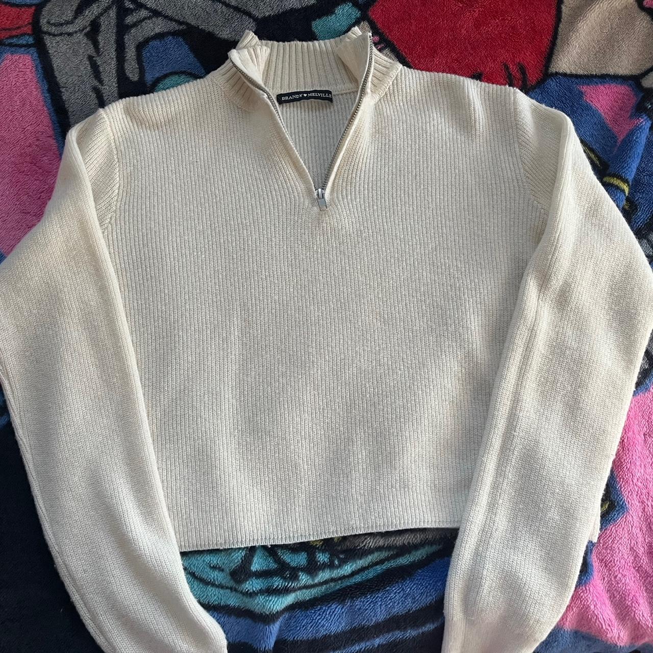 Cream Brandy Melville quarter zip sweater #preppy... | Depop