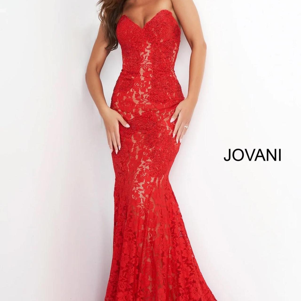 Jovani Red Dress with Lace Dress has Crystals all... - Depop