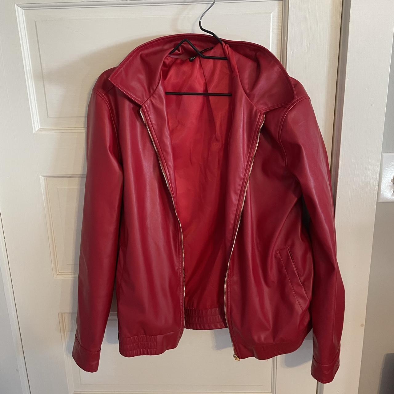Men’s Red Leather Jacket (size medium) from Shein…... - Depop