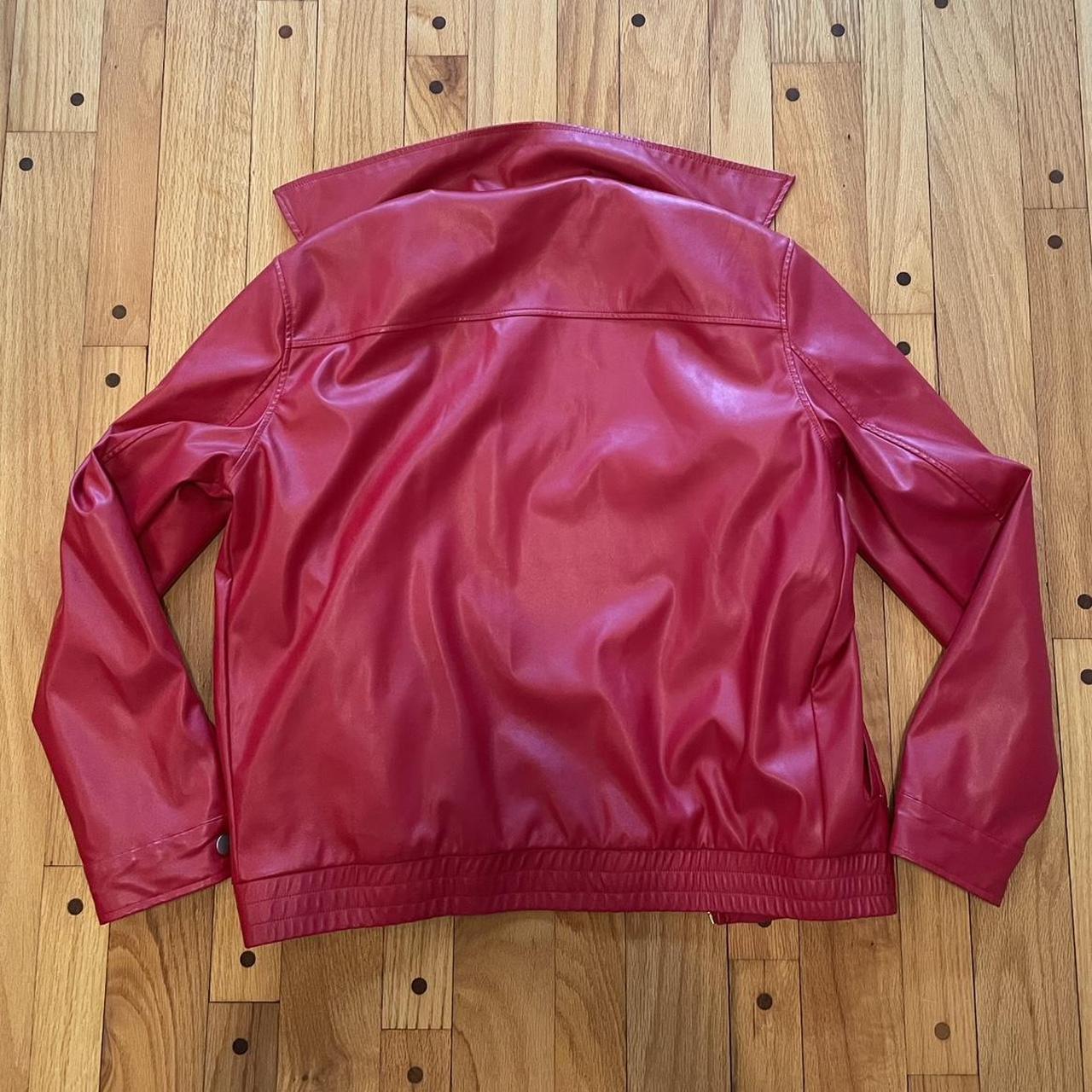 Men’s Red Leather Jacket (size medium) from Shein…... - Depop