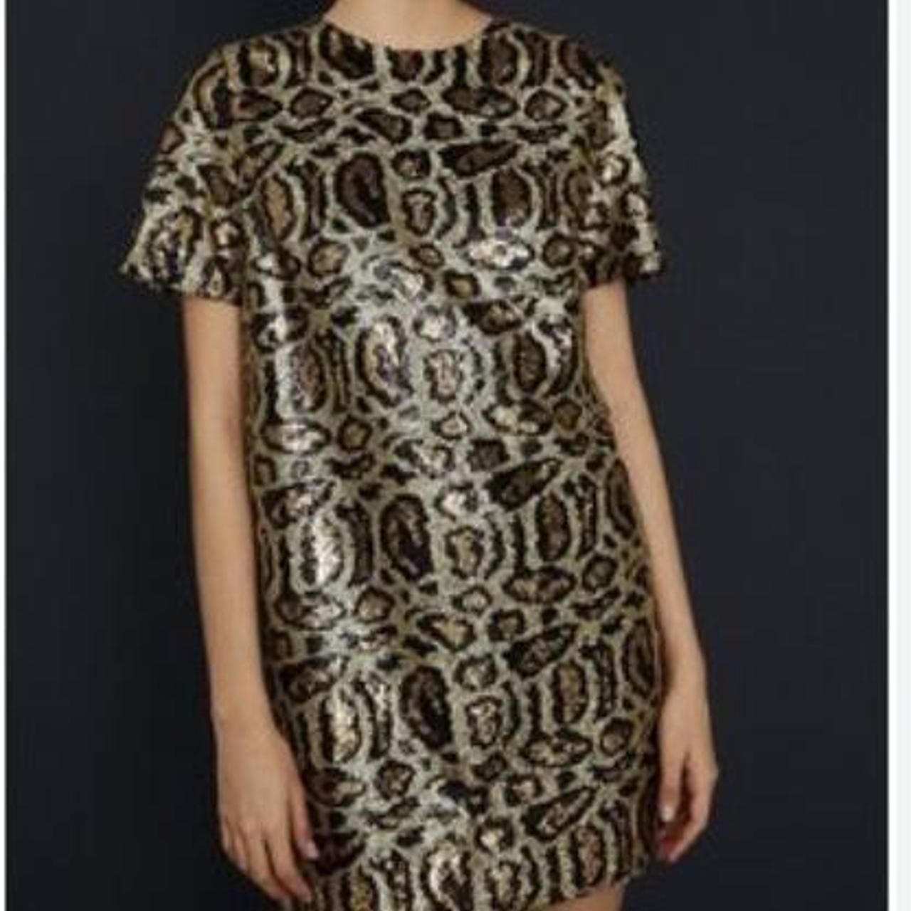 Stunning leopard print sequin shift dress from... - Depop