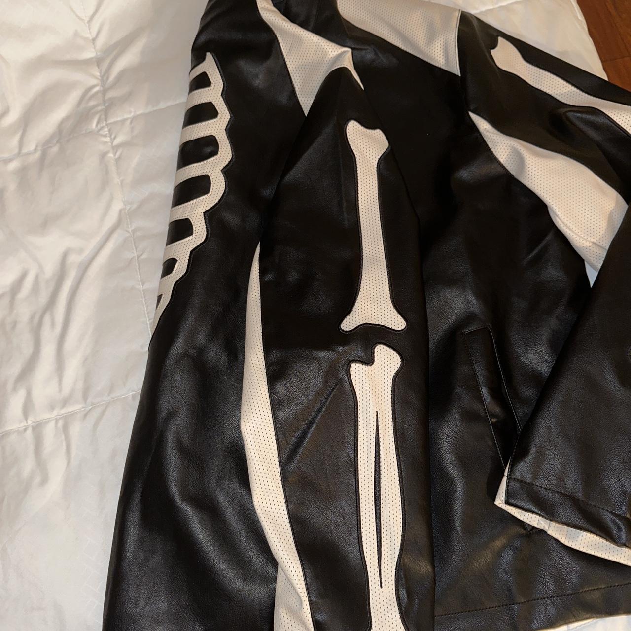 Skeleton motorcycle jacket Faux leather New Size... - Depop