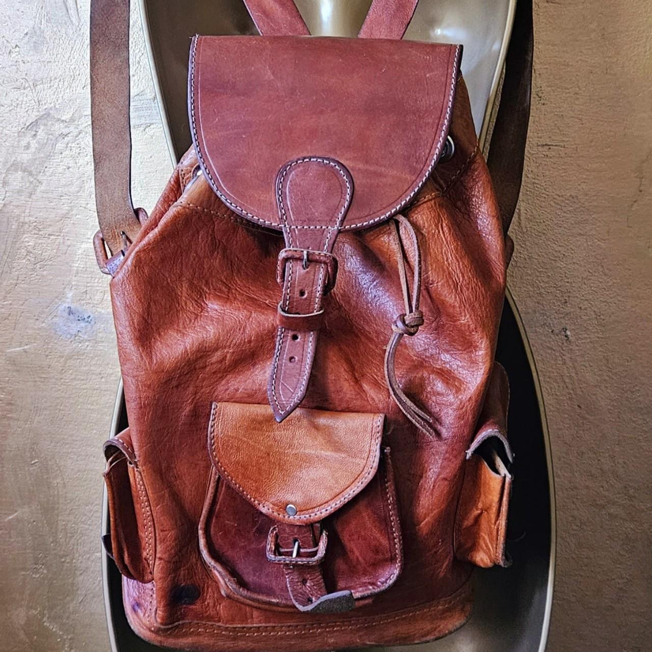 Fabulous soft brown leather tuck sack bag, unisex... - Depop