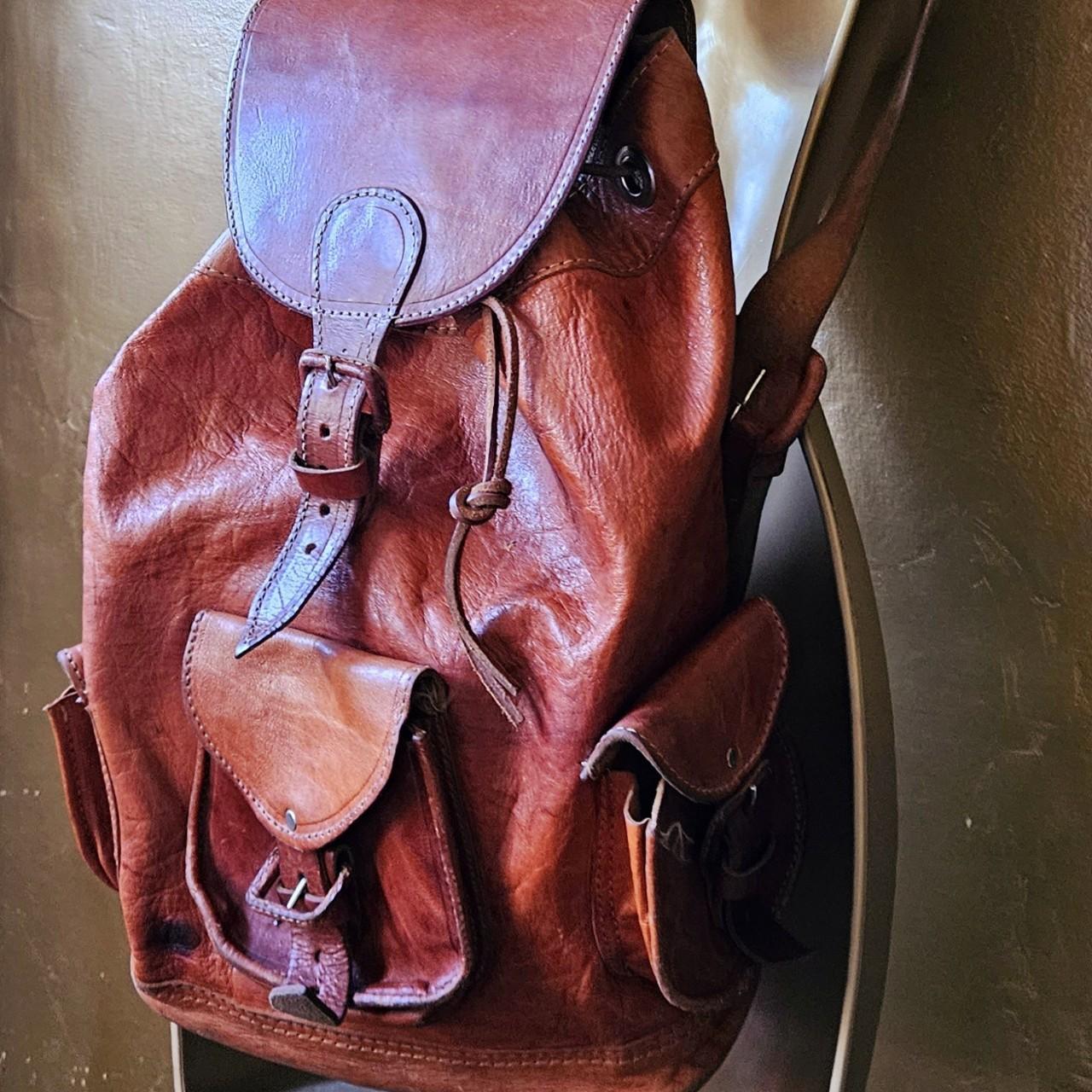 Fabulous soft brown leather tuck sack bag, unisex... - Depop