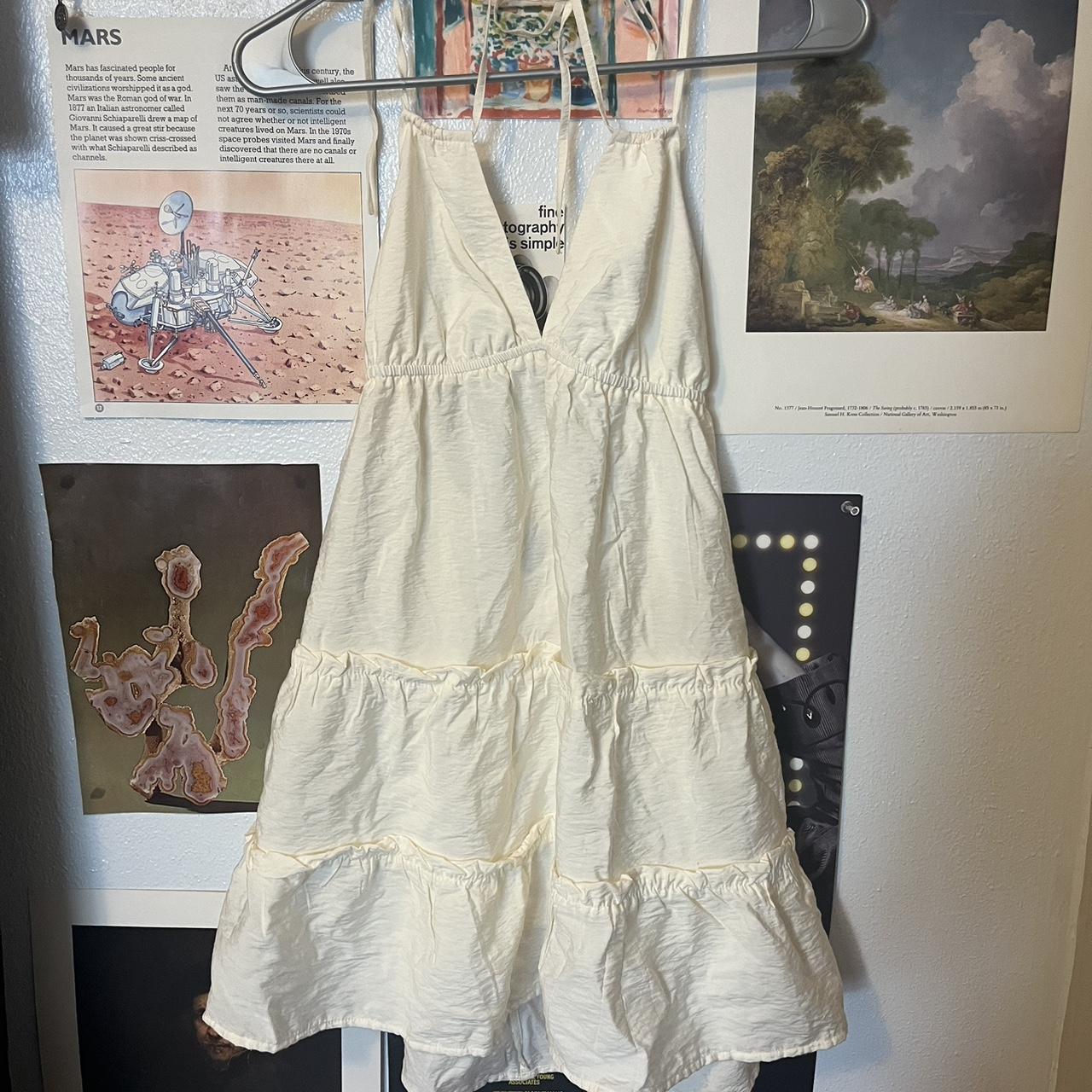 cute cream colored mini dress very flattering and... - Depop