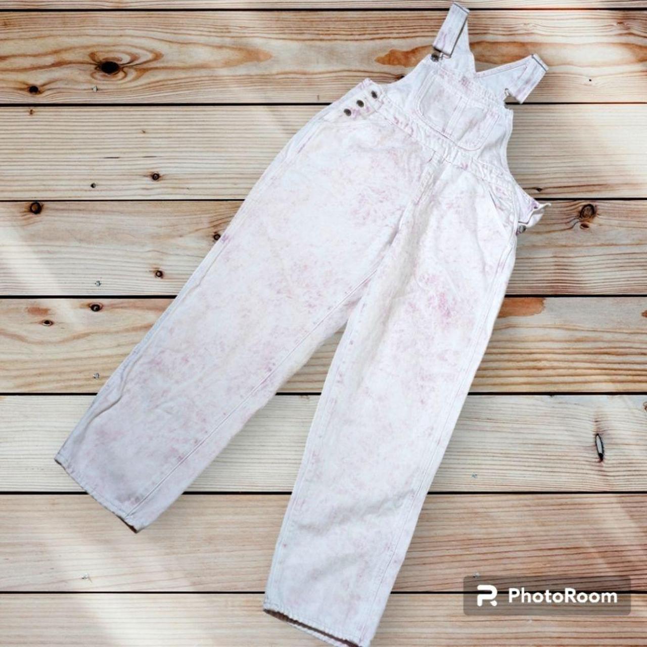 White overalls with swatches of light tie dye pink.... - Depop
