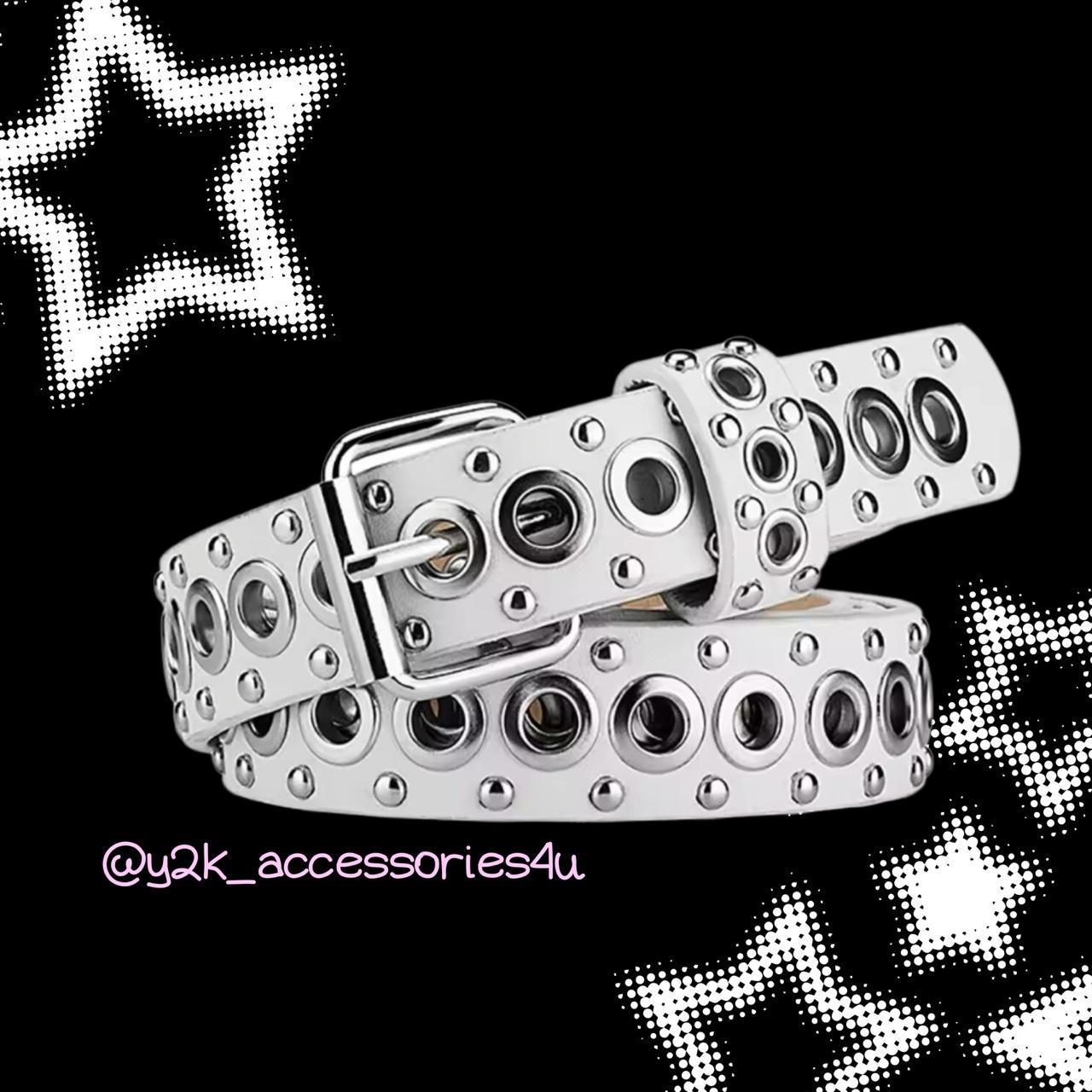 White studded belt with silver accents #goth #glam... | Depop
