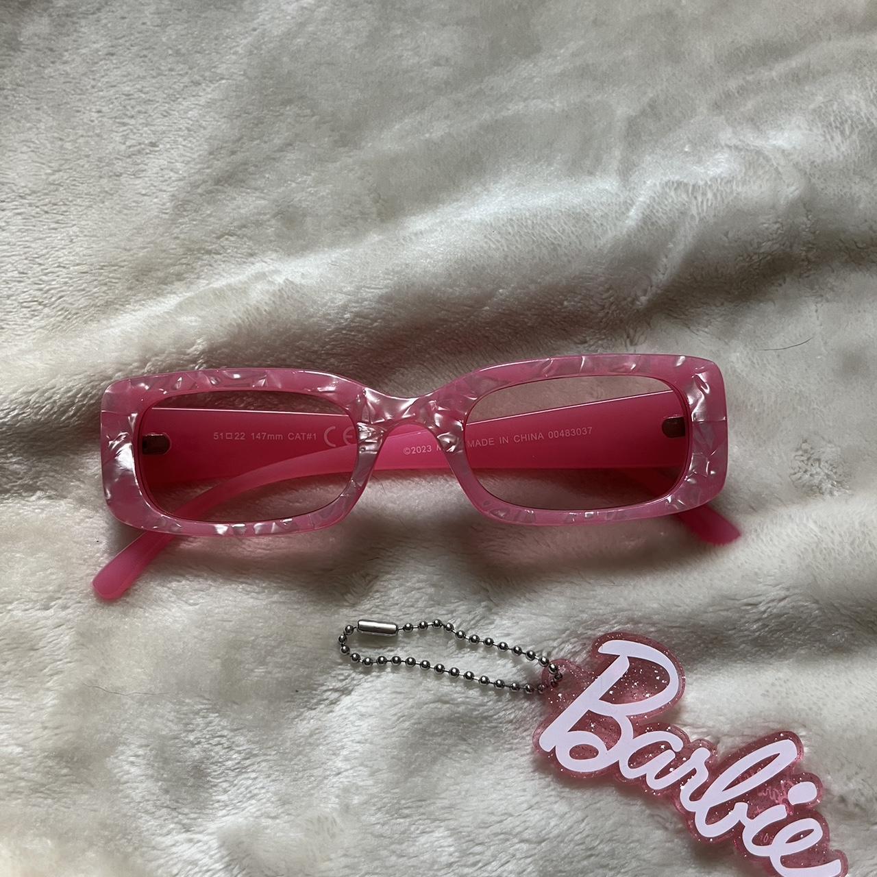 Pink Pearl Barbie sunglasses and a matching glitter... - Depop