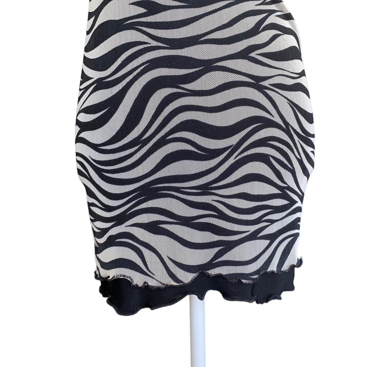 y2k zebra print dress mesh overlay double layered... - Depop