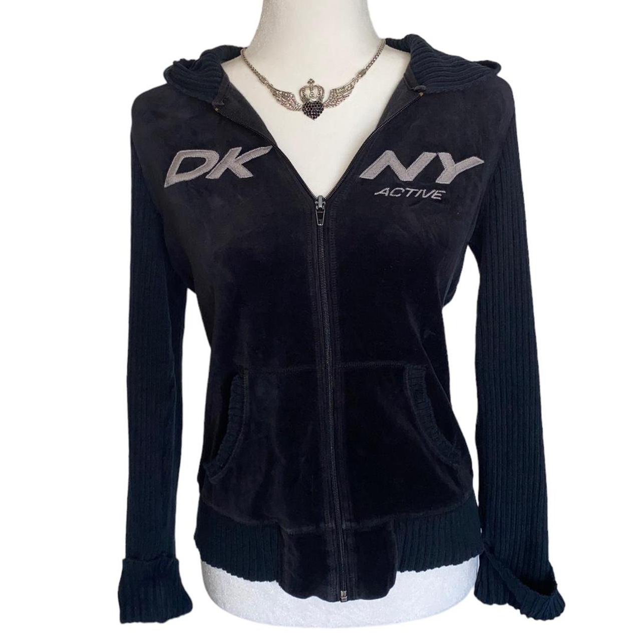 y2k DKNY track jacket black velour with thermal... - Depop