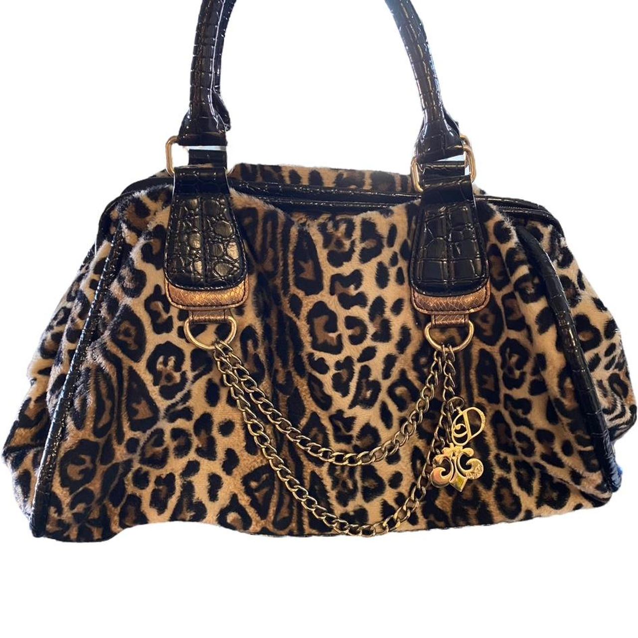 y2k cheetah print purse purse fuzzy fluer de lis... - Depop