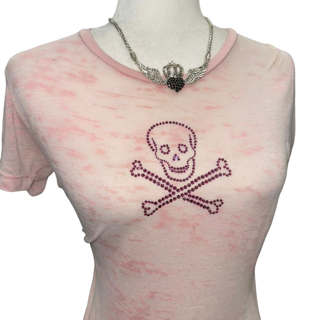 y2k skull top pink burnout style- semi sheer pretty... - Depop