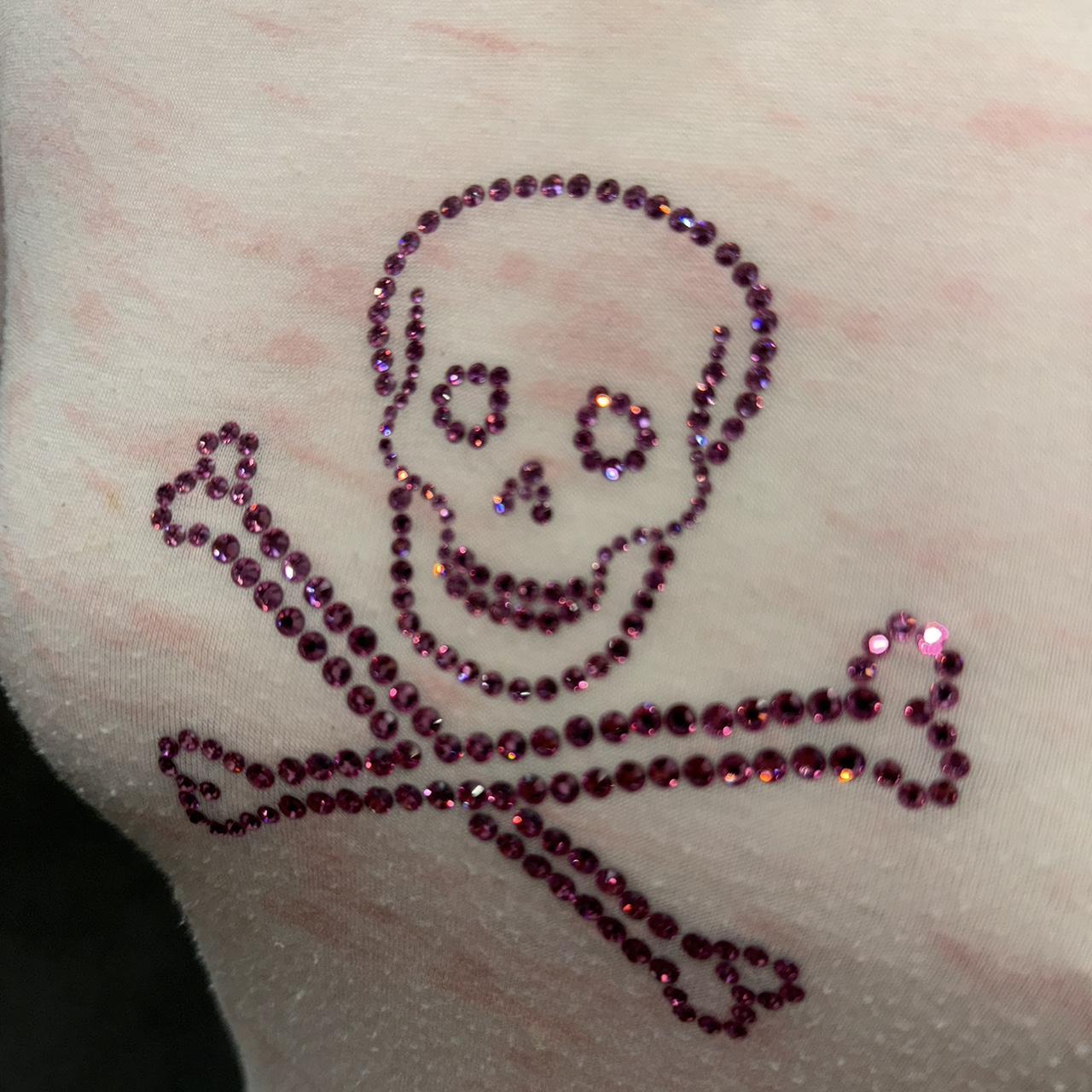 y2k skull top pink burnout style- semi sheer pretty... - Depop