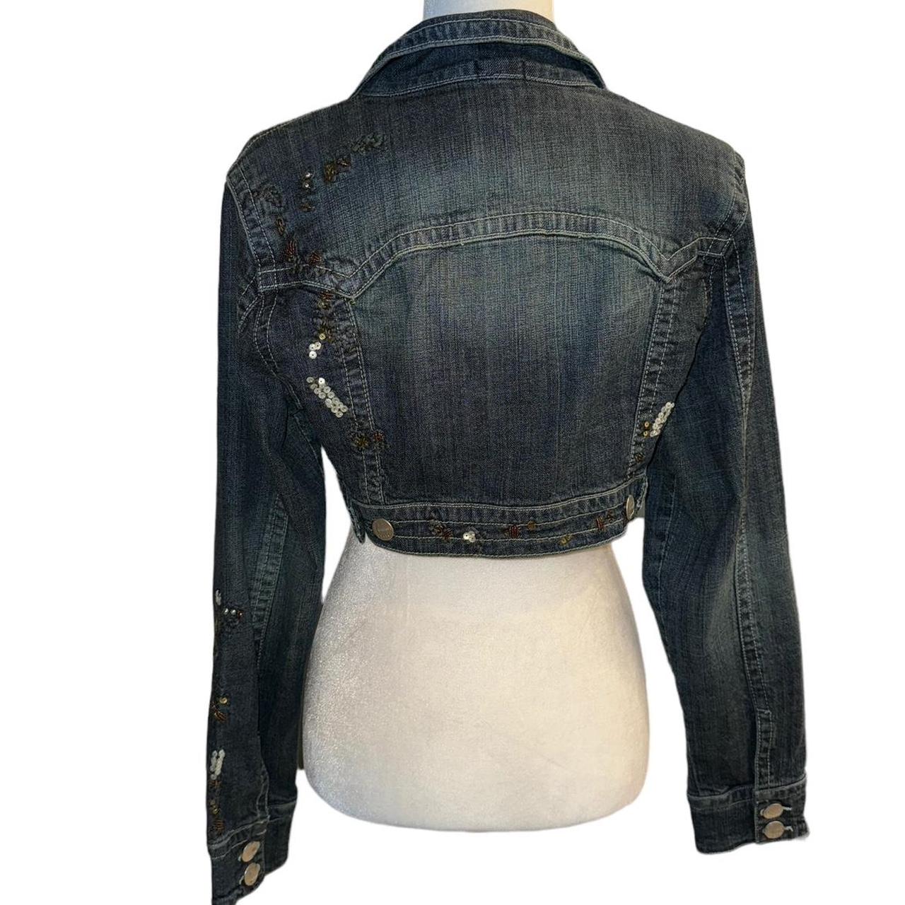y2k denim jacket cropped & fitted embellished and... - Depop