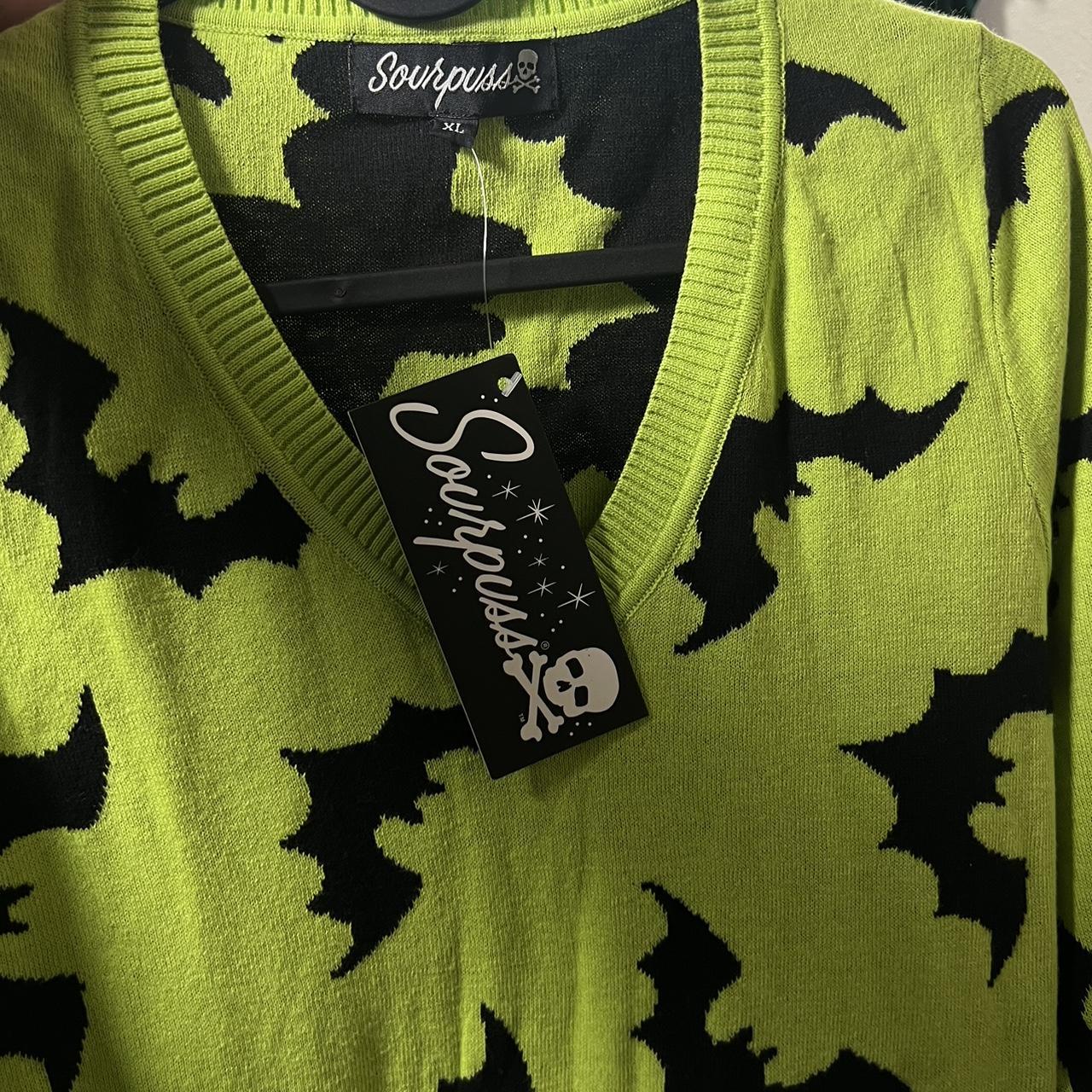 Dead Stock Sourpuss lime green jumper NWT... - Depop