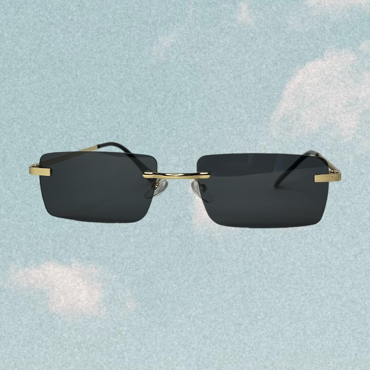 Retro Y2k rimless golden frame gray lens sunglasses... - Depop