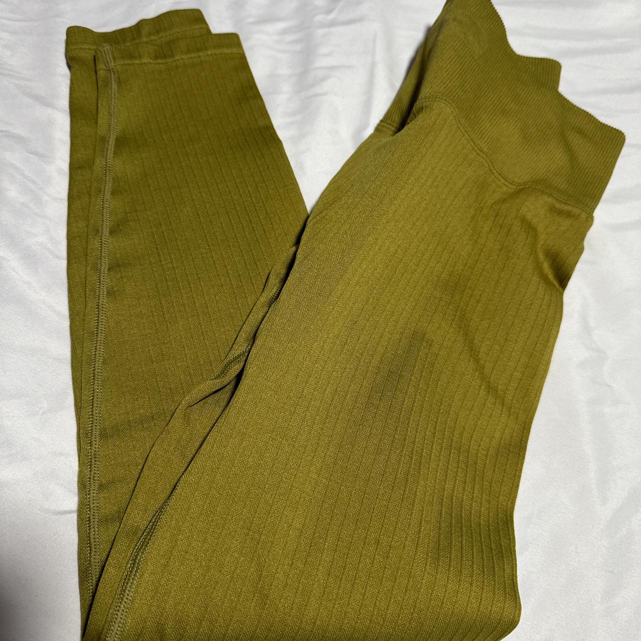 Khaki green ribbed leggings #leggings... | Depop