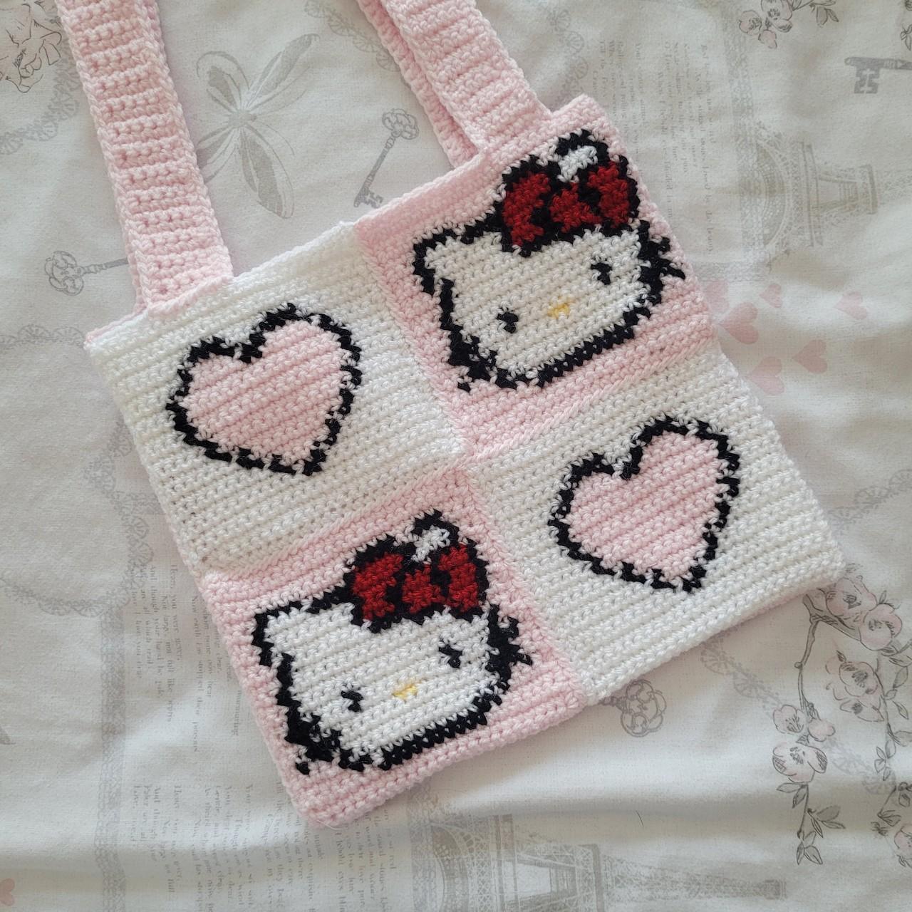 crochet hello kitty and heart tote bag handmade with... - Depop