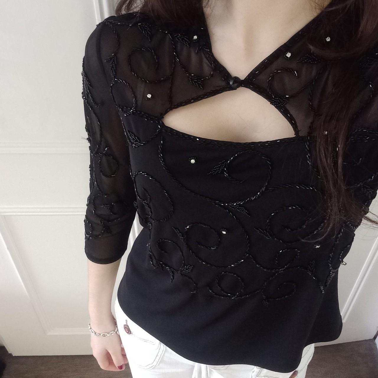 Absolutely stunning black beaded mesh top, keyhole... - Depop