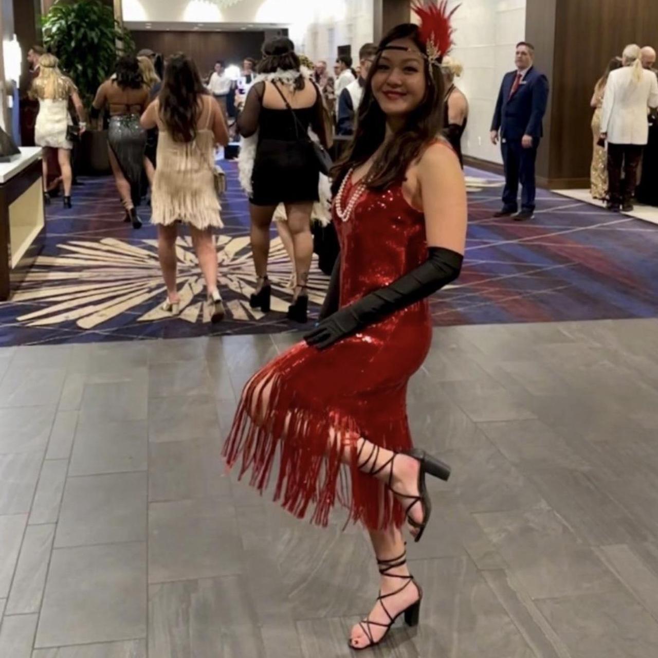 Cute flapper dress with sequins in a nice red... - Depop