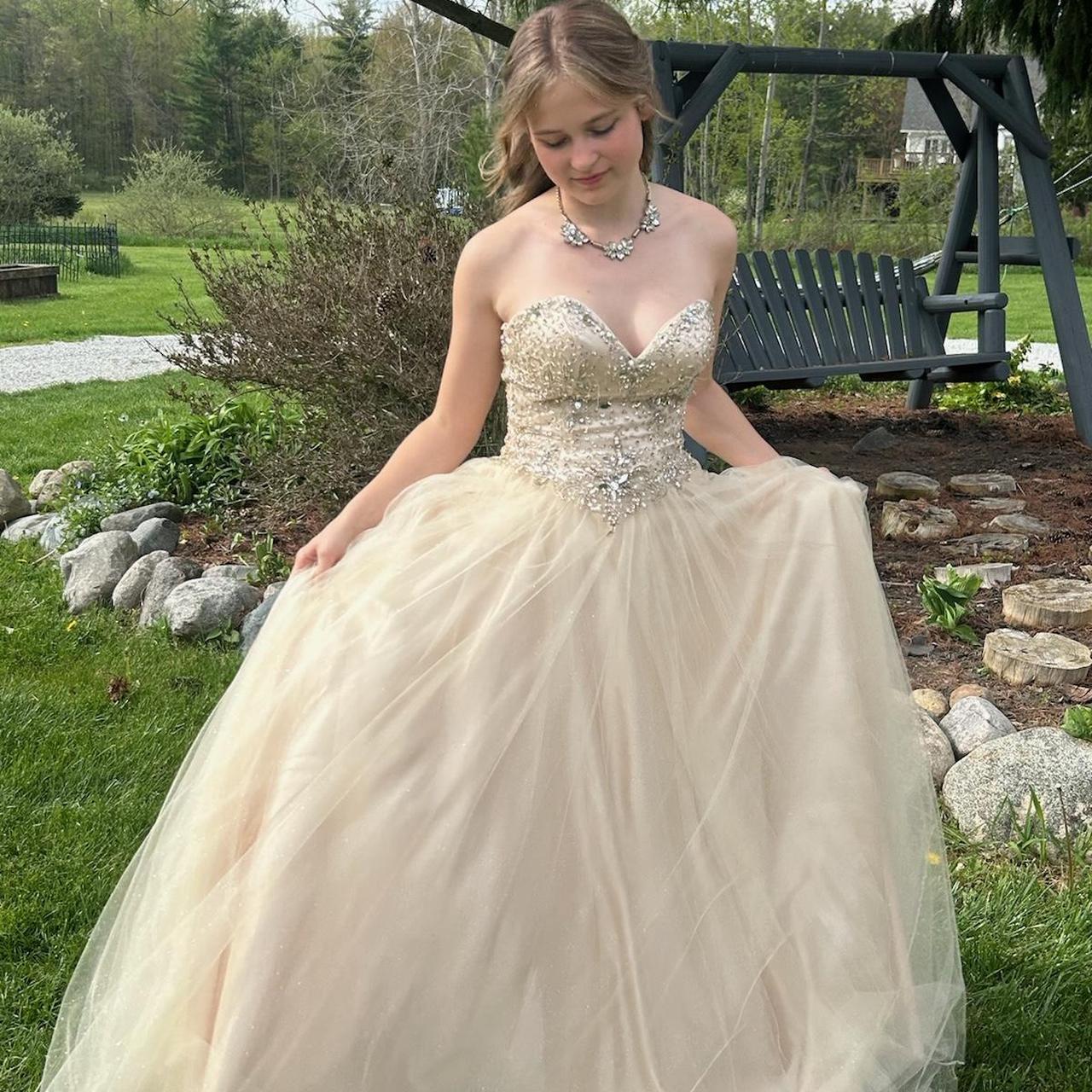 Sparkly Tan Prom dress Size 2 I’m 5’1 and it fit... | Depop