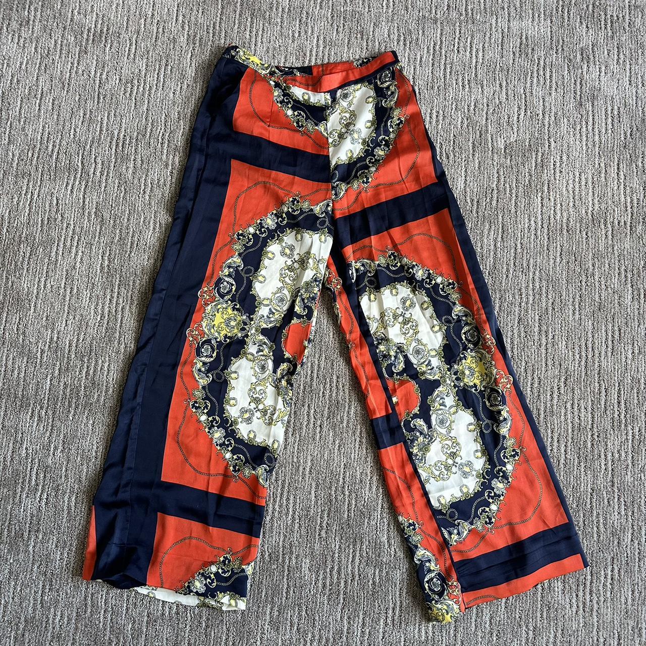 satin wide leg patterned pants women's 12 - Depop