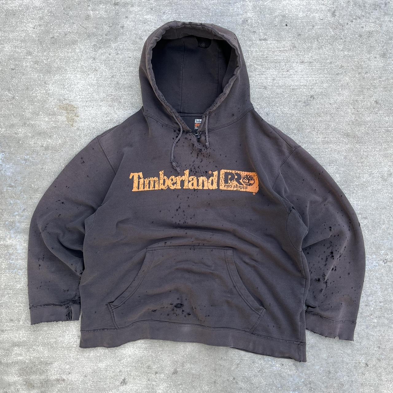 Y2k super thrashed and faded black timberland... - Depop