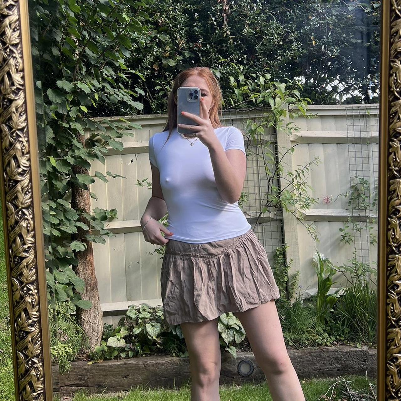 Khaki and cream mini skort with fun waistband... - Depop