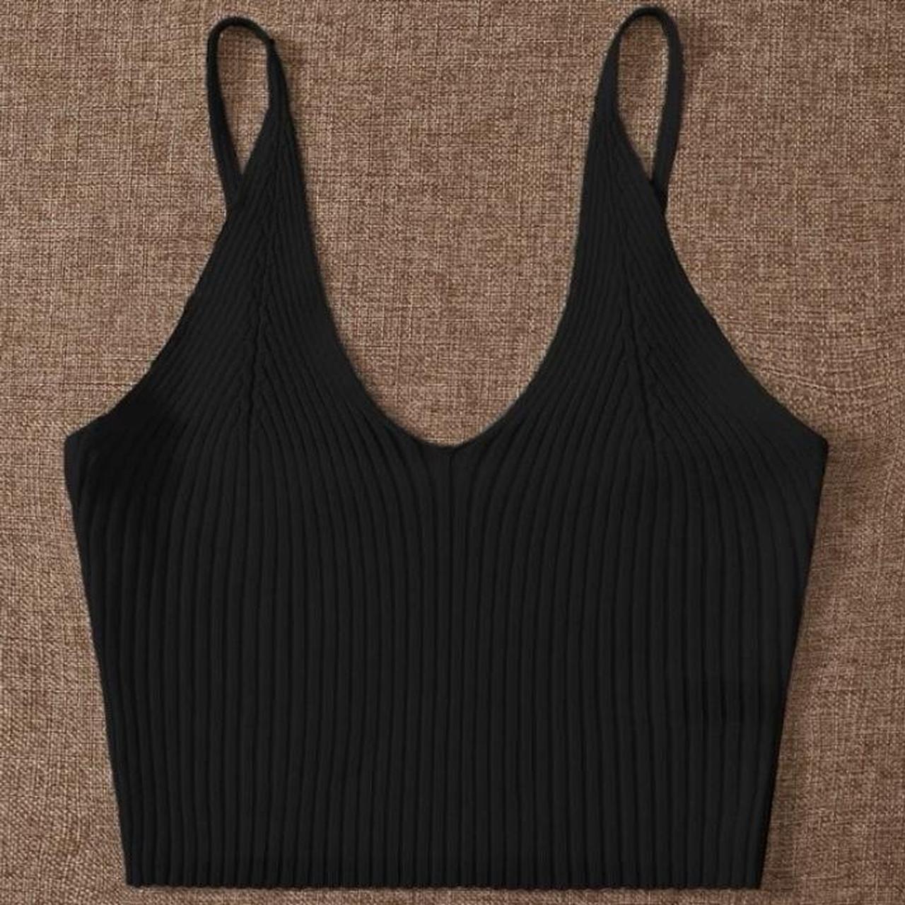 Black knit ribbed crop tank top Sarah Cameron Top... - Depop