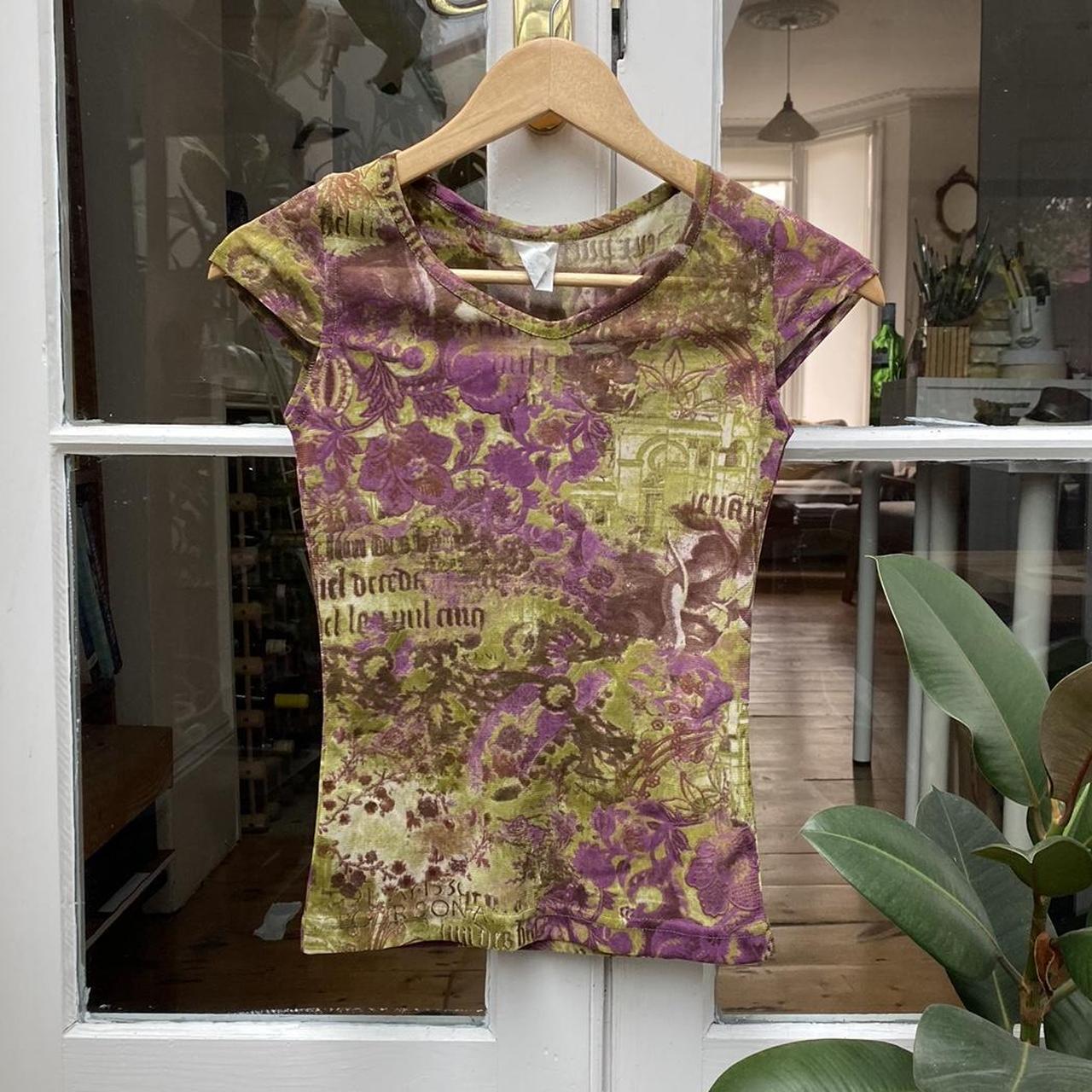 Amazing vintage mesh top with graphic print Size:... - Depop