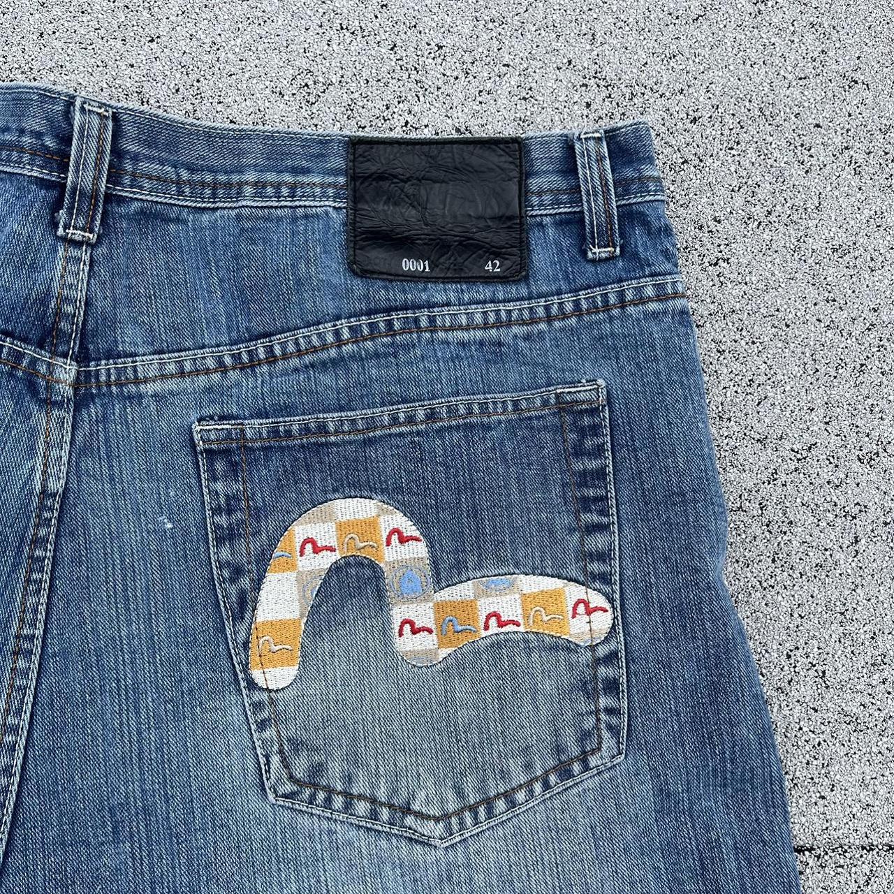 evisu denim shorts/ jorts chain stitch... - Depop