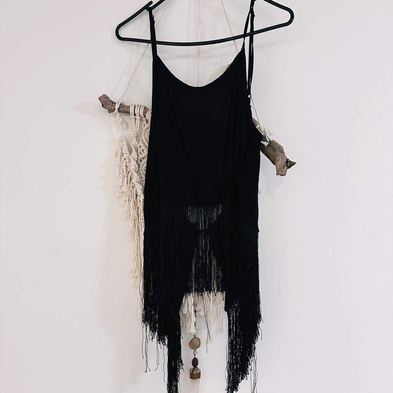 Black tasselled singlet Very low/backless Size 6-10 - Depop