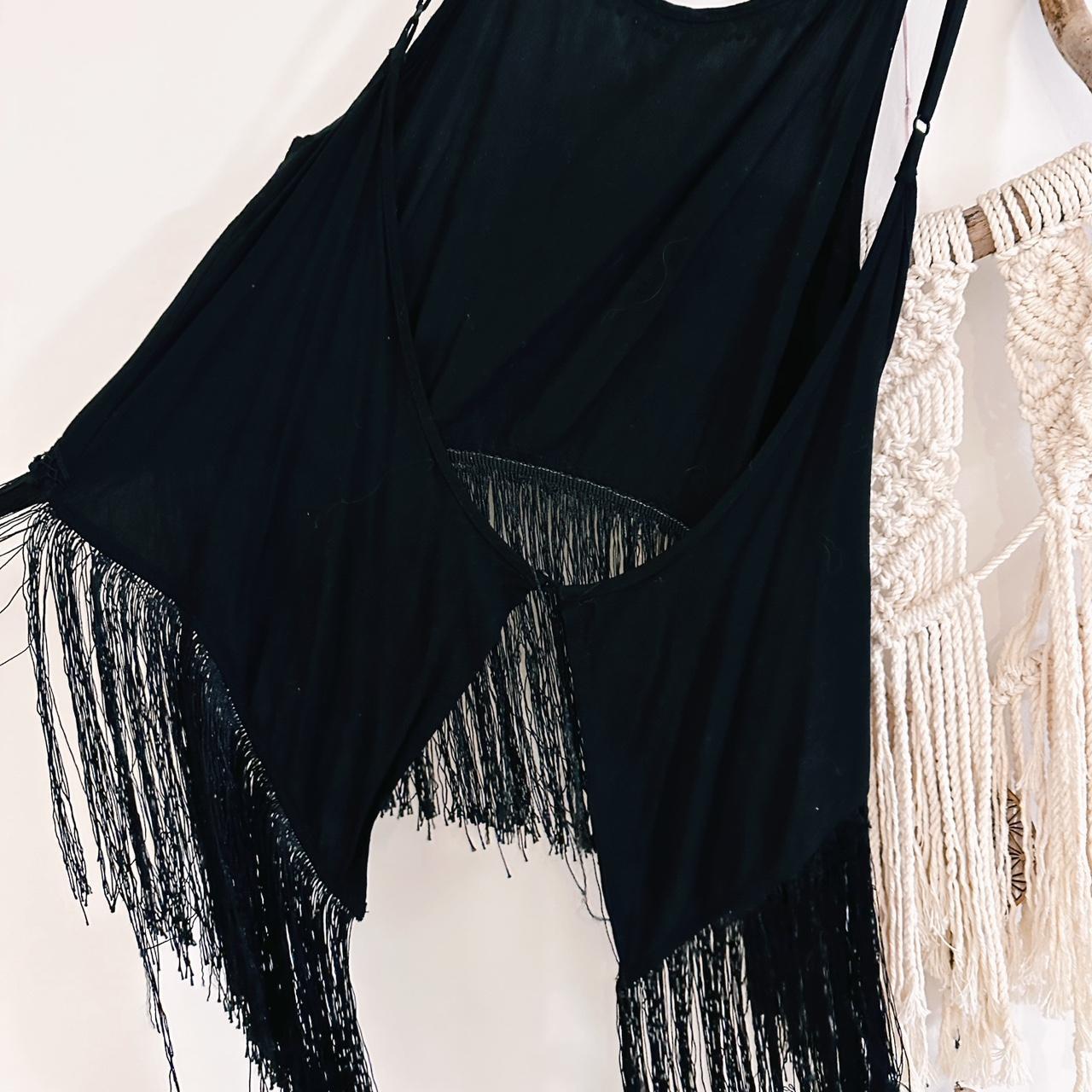 Black tasselled singlet Very low/backless Size 6-10 - Depop