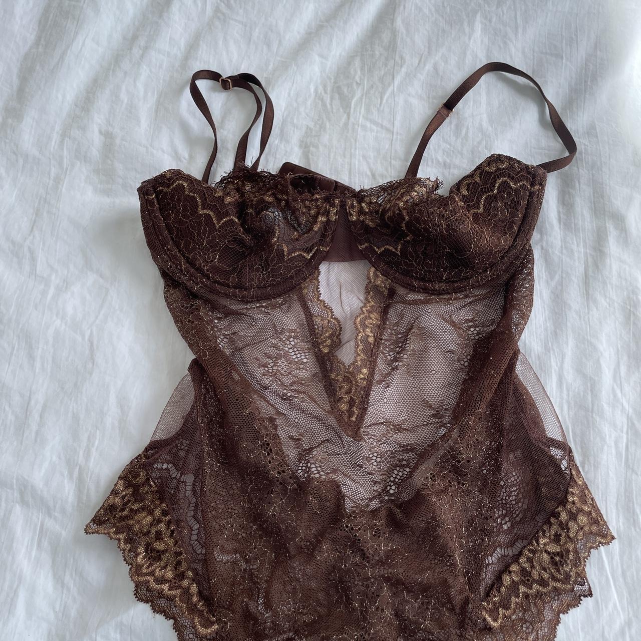 Victoria secret brown / rose gold bodysuit /... | Depop