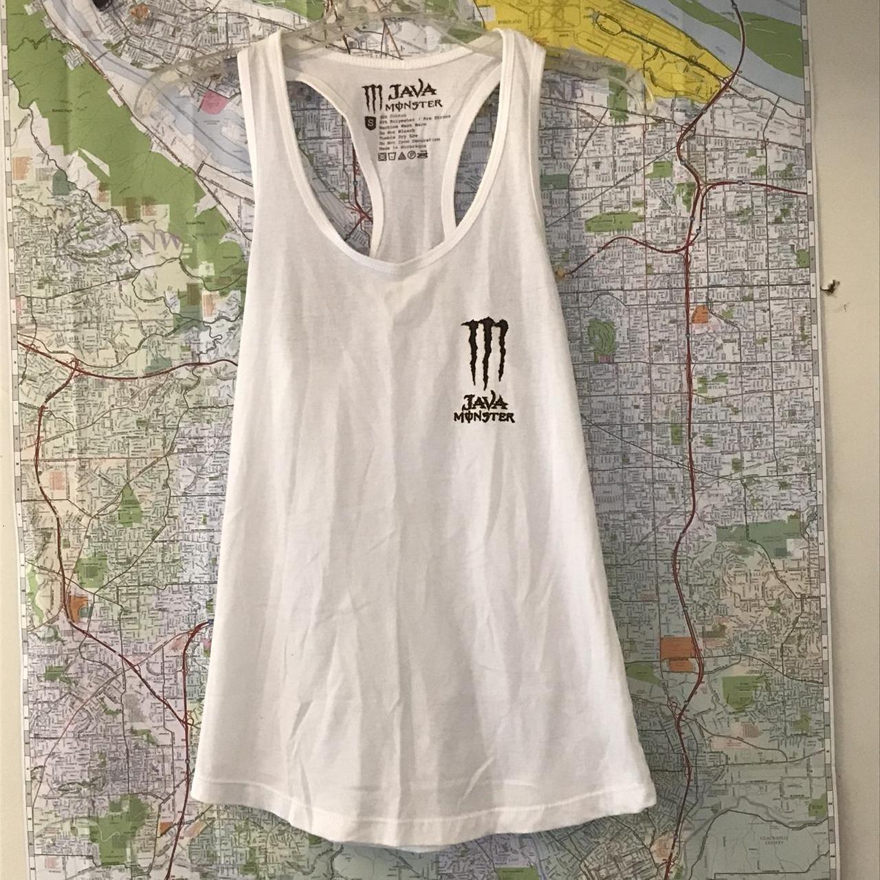 white racer back “monster” tank top, brand new never... - Depop