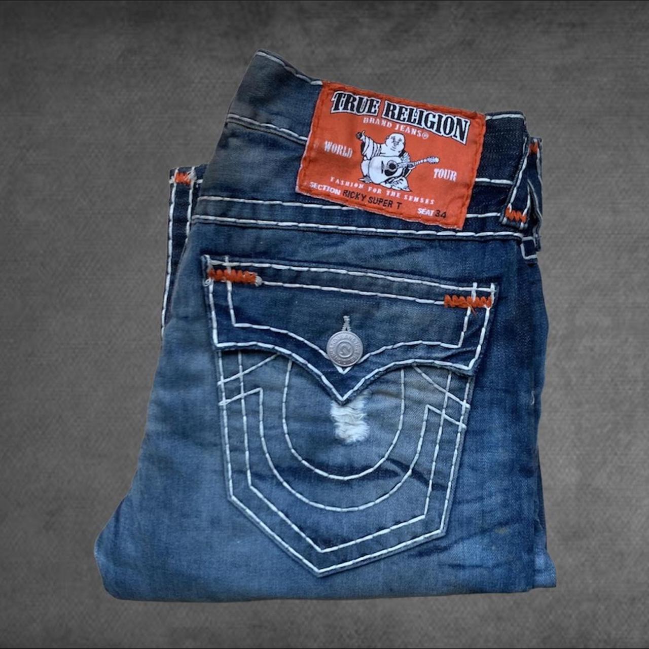 HARD ASFF RED STITCH RICKY SUPER T TRUE RELIGION... - Depop