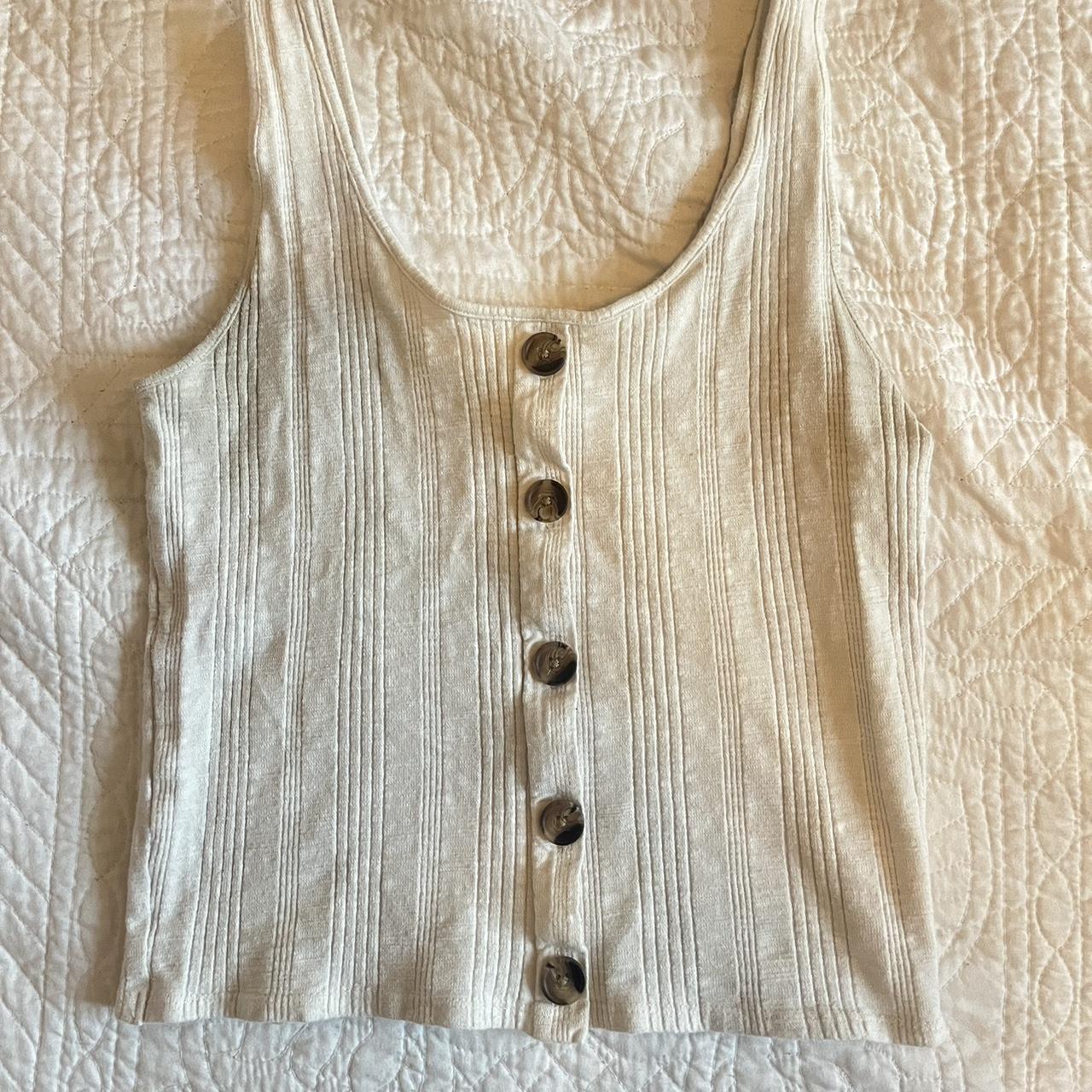 Ribbed Cream White Button Tank Top from American... - Depop