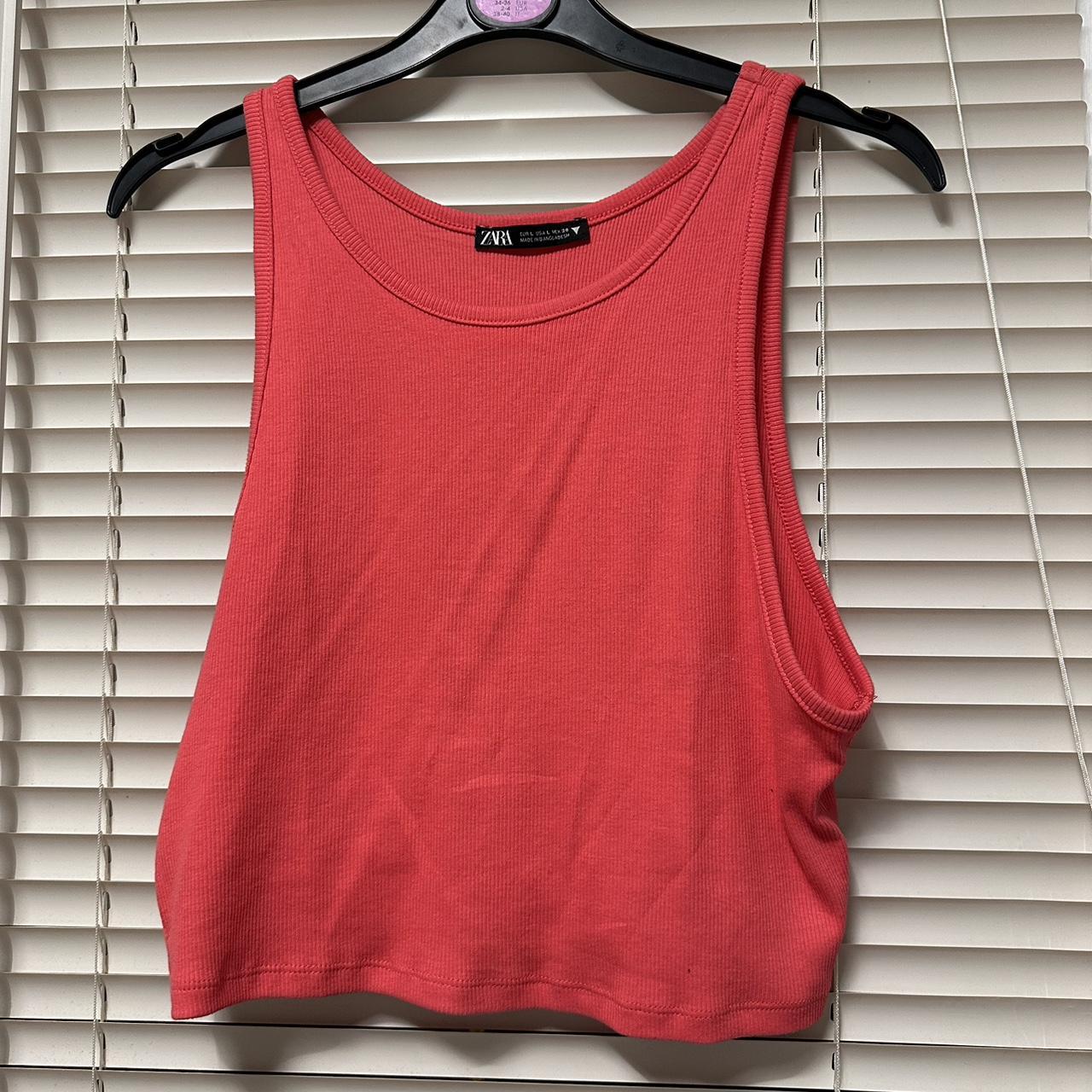 Zara pink Ribbed racer neck vest cropped top - Depop